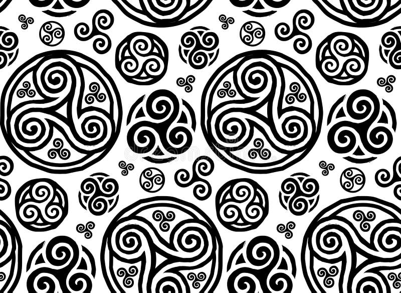 Grunge Style Vector Hand Drawn Triskels Seamless Pattern Stock Vector ...