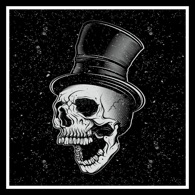 Grunge Style Vector Illustration, a Moustached Skull in a Hat, on a Dark Background.n Stock ...