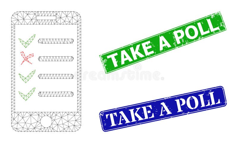 Grunge Take a Poll Stamp Seals and Triangular Mesh Mobile Check List ...