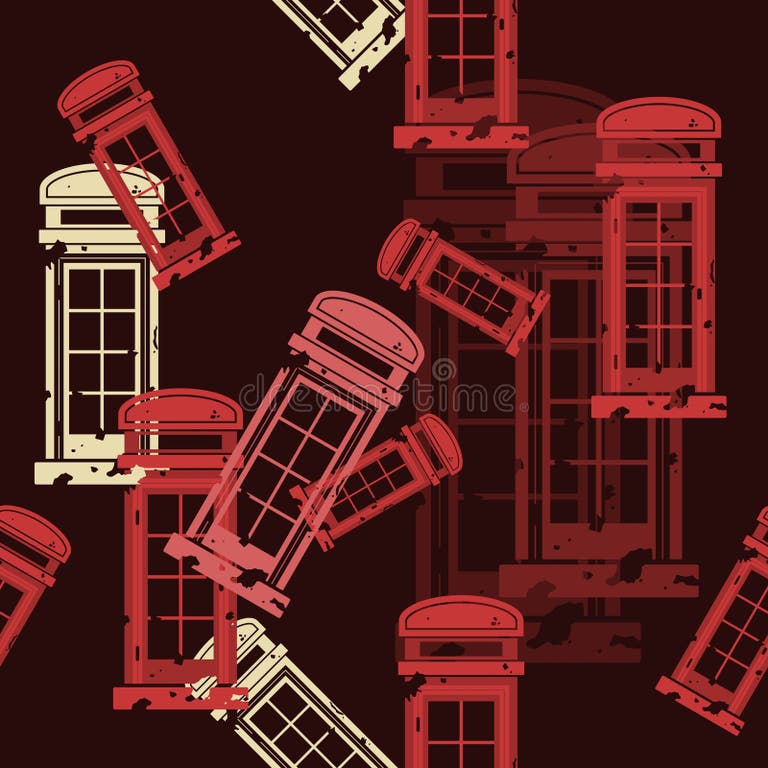 Grunge Telephone Booth Vector Illustration with Dark Background ...