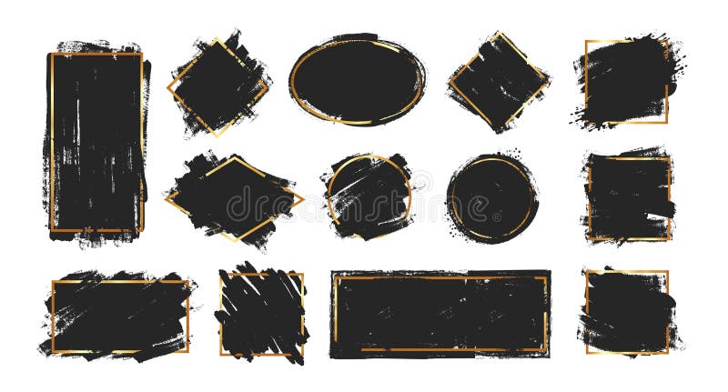 Grunge Texture Frame. Brush Paint Background with Golden Stroke Frames ...