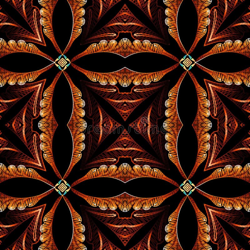 Grunge Textured Lines Vector Seamless Pattern. Floral Baroque Tapestry ...