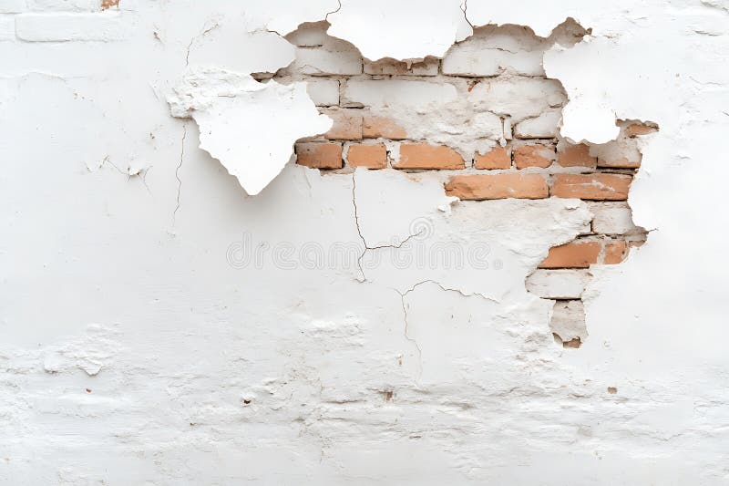 Distressed White Plaster Wall Texture with Exposed Brick. Grunge ...