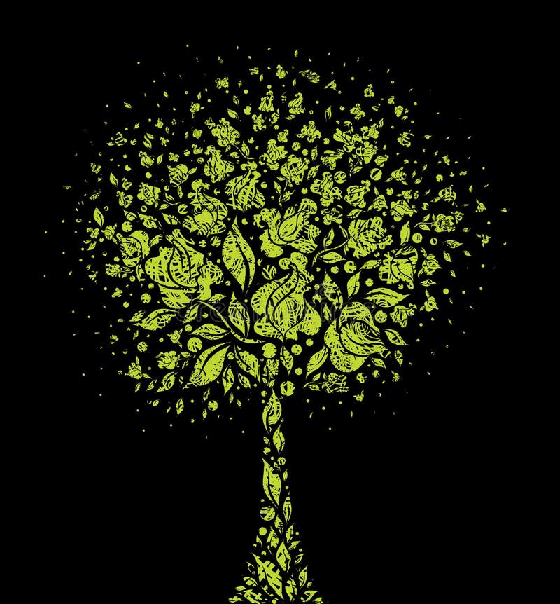 Grunge Tree Symbol from Flowers Stock Vector - Illustration of cute ...