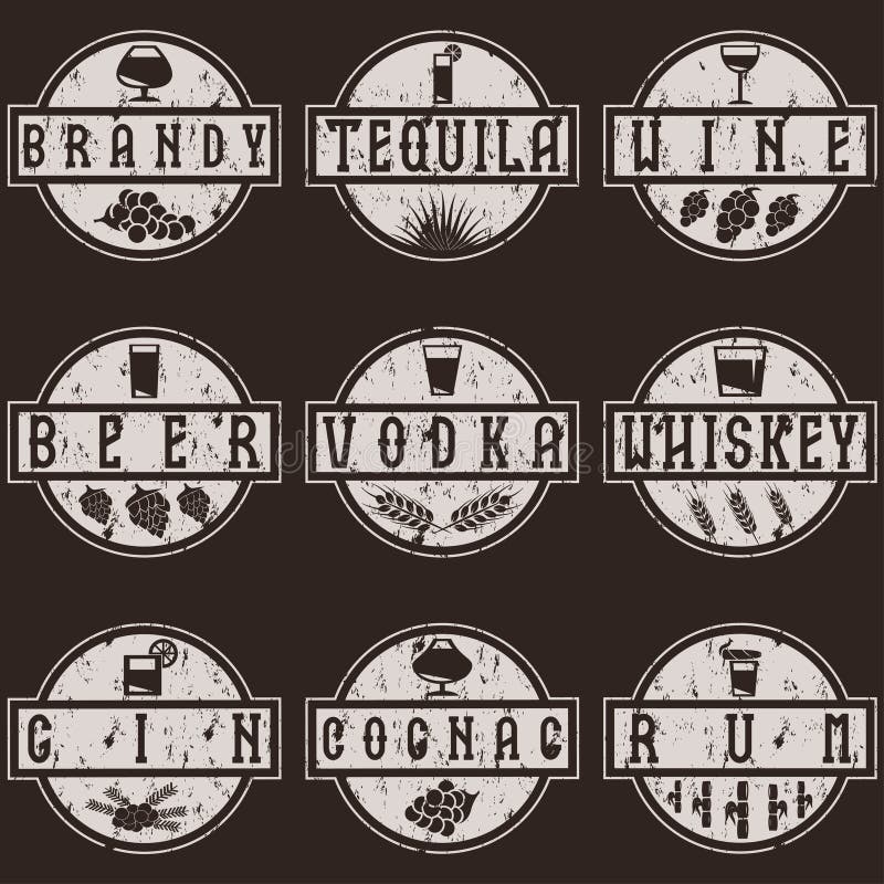 Grunge Vector Labels Set of Alcohol Drinks Stock Vector - Illustration ...