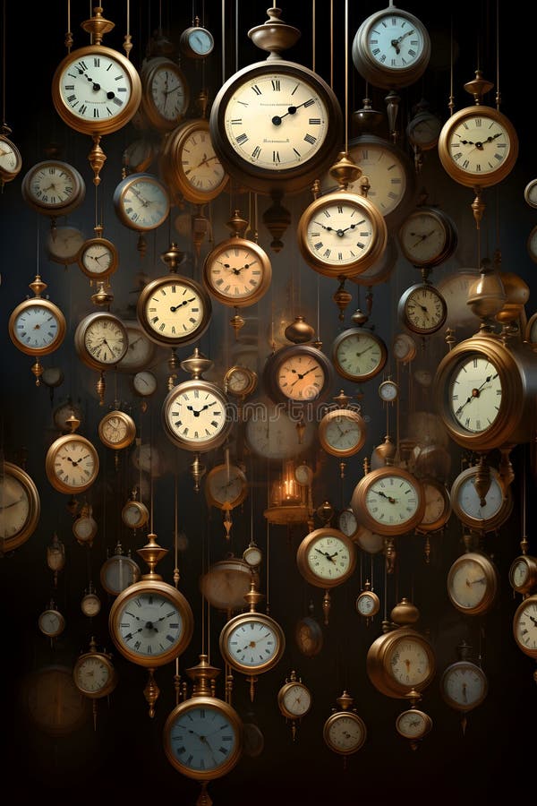 Grunge Wall Full of Vintage Clocks Abstract Background. Stock ...
