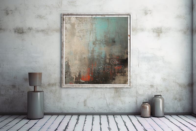 Grunge Wall Mock Up with Large Empty Picture Frame. Backdrop for Empty ...