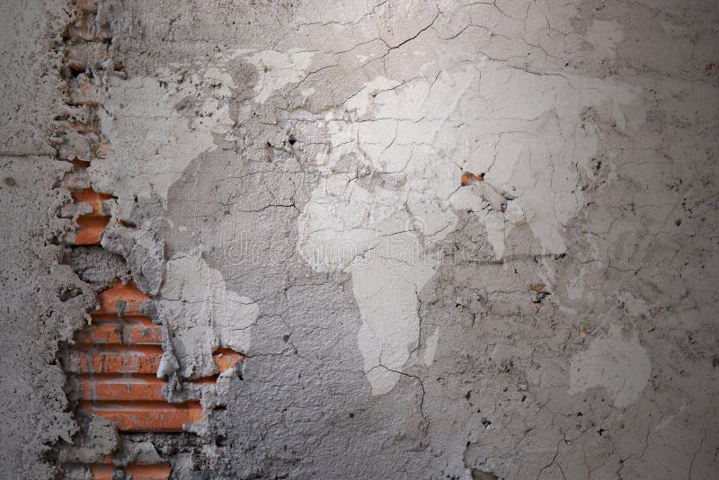 Old World Map on Cracked Cement Wall Texture Background Stock Photo ...