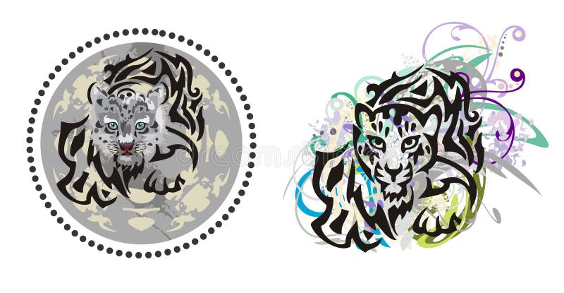 Tribal Snow Leopard Head Symbol Stock Vector - Illustration of flame ...