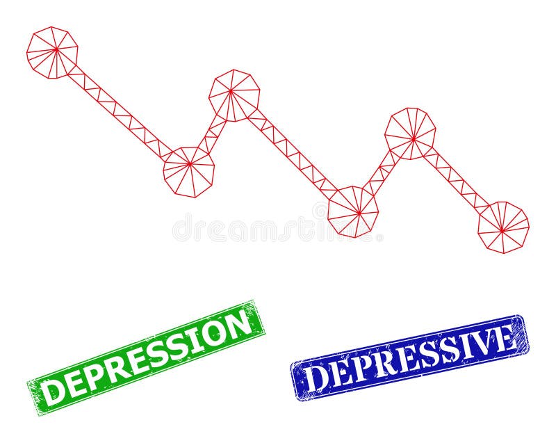 Grunged Depression Seals and Triangular Mesh Down Trend Icon Stock ...
