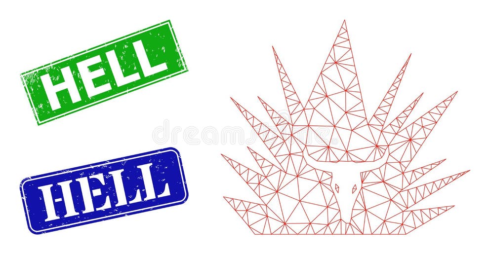 Grunged Hell Badges and Triangle Mesh Hell Demon Icon Stock Vector ...