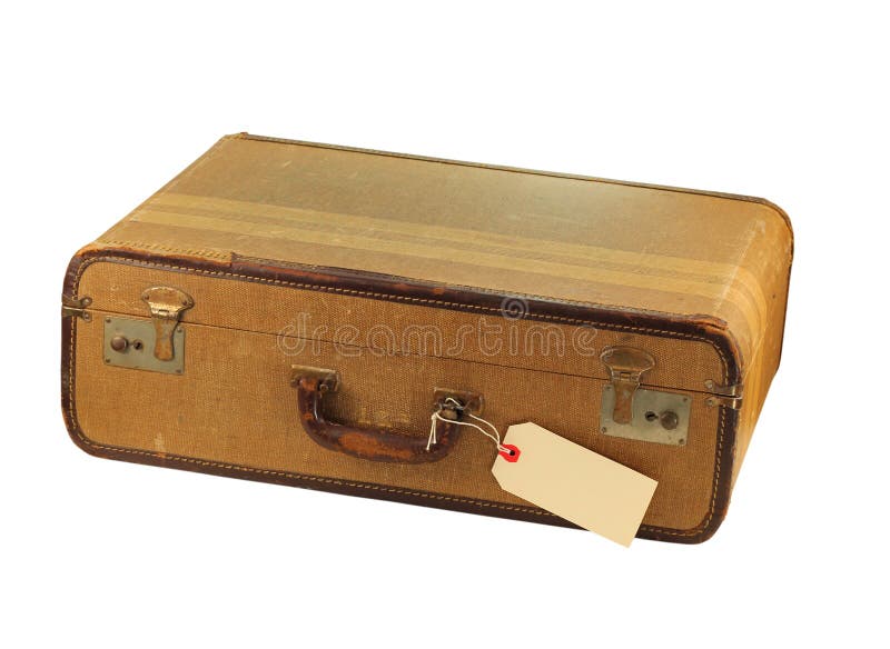 Grungy Brown Suitcase with Blank Label Stock Image - Image of isolated ...