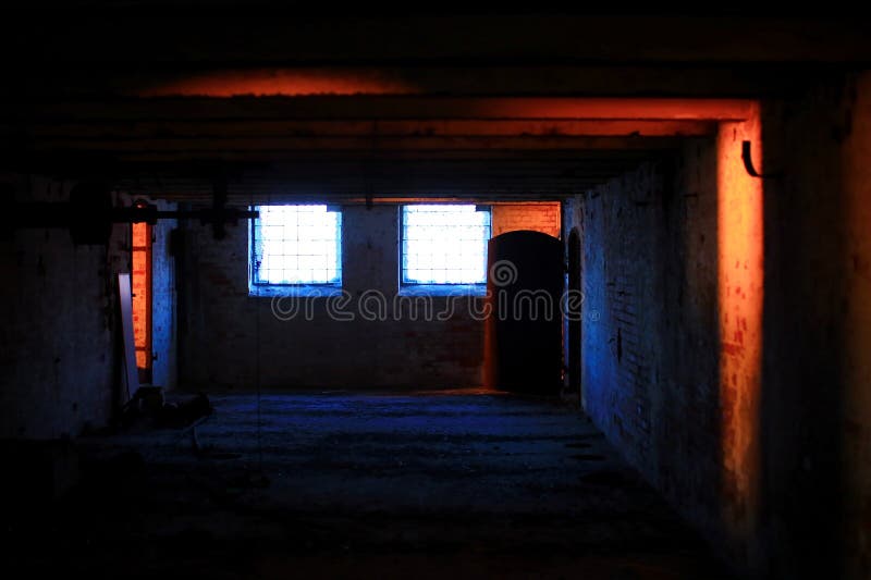 Grungy Corridor with Unusual Daylight in Blue and Orange Stock Photo ...