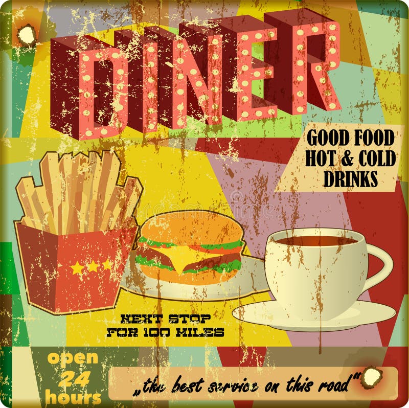 Grungy diner sign stock vector. Illustration of area - 93219326