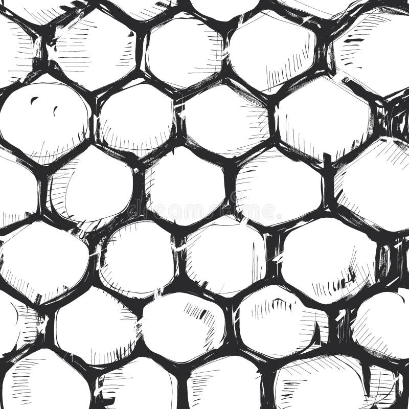 A Grungy, Hand-drawn Honeycomb Pattern in Black and White, Seamless ...