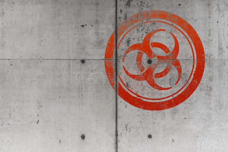Grungy Red Biohazard Warning Symbol on Rough Concrete Wall Stock Photo ...