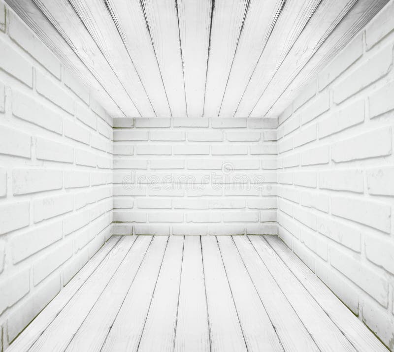 Grungy Retro Room Brick Wall with Wood Floor and Ceiling Texture Stock ...
