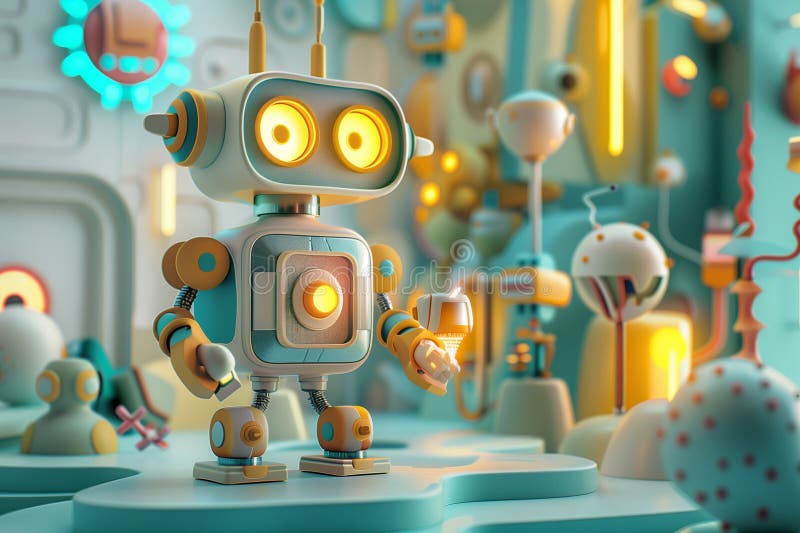 Grungy Robot in Creativity Laboratory. Artificial Intelligence AI ...