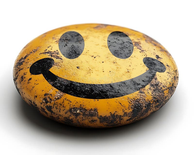 Grungy Smiley Face Painted on Stone on White Background Texture Element ...