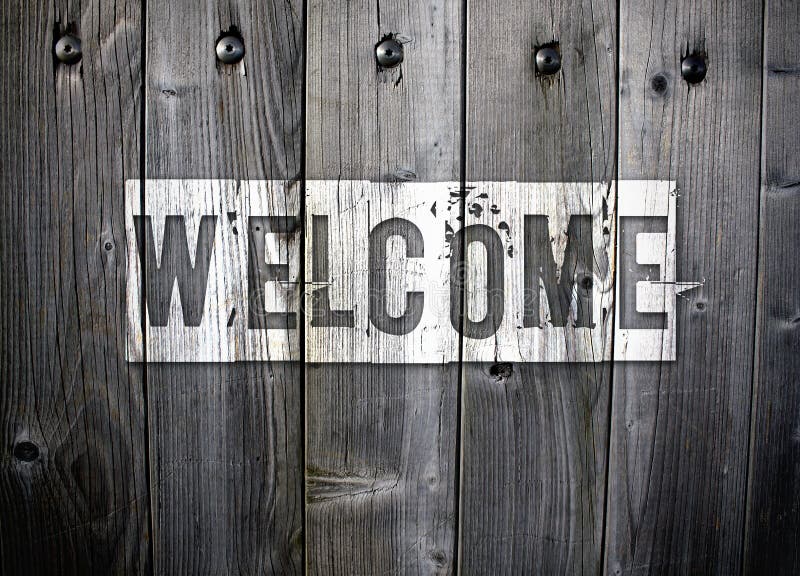 Grungy Welcome sign stock photo. Image of wood, texture - 42233800
