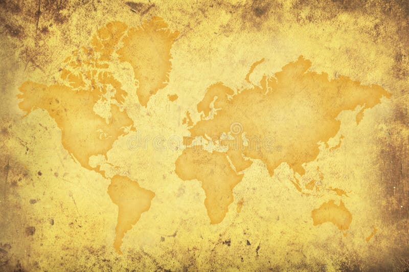 Grungy Yellow Map of the World Stock Illustration - Illustration of ...
