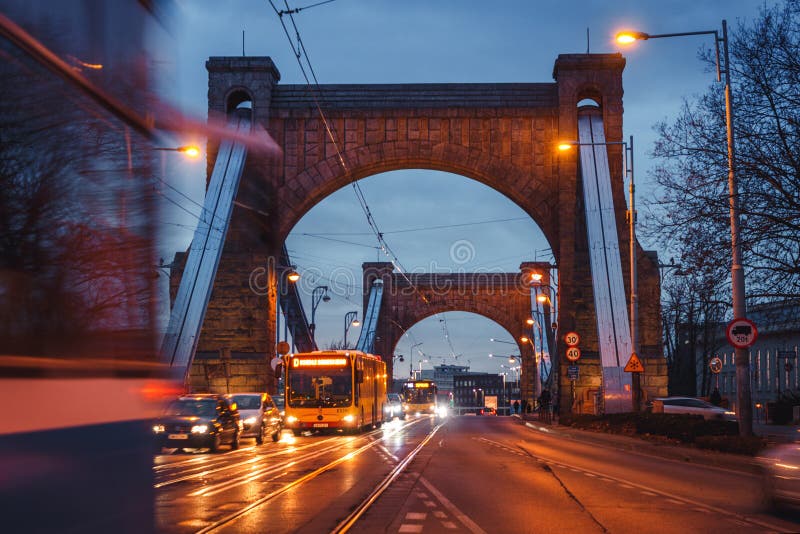Grunwald bridge in wroclaw editorial photography. Image of river ...