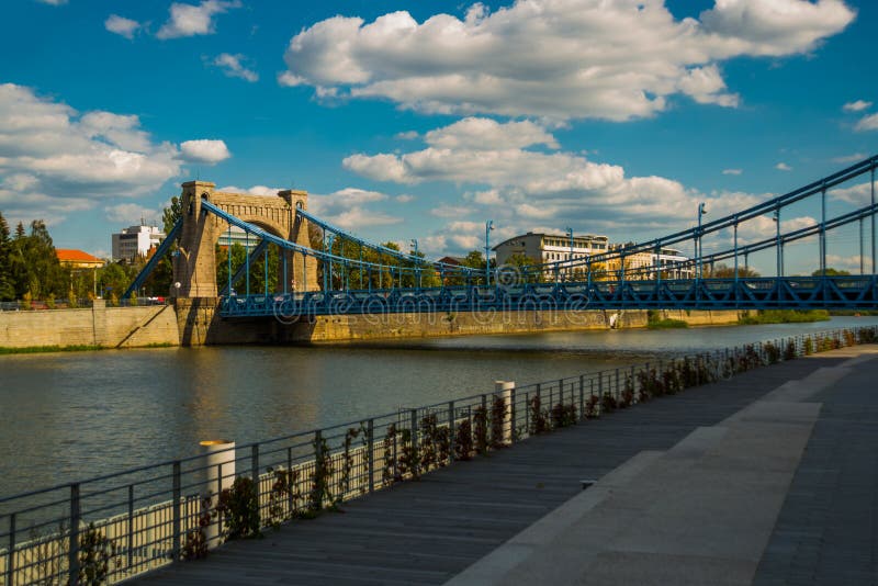Grunwald Bridge in Wroclaw, Poland. and a Bout on the River Odra Stock ...