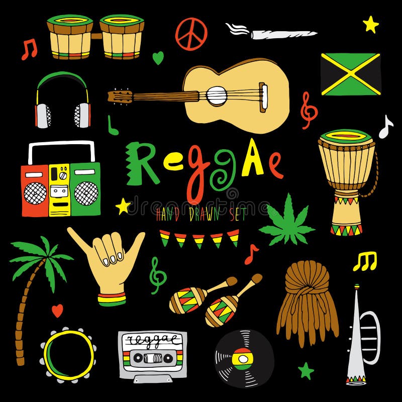 Ícones da reggae ilustração do vetor. Ilustração de headphones - 37498677
