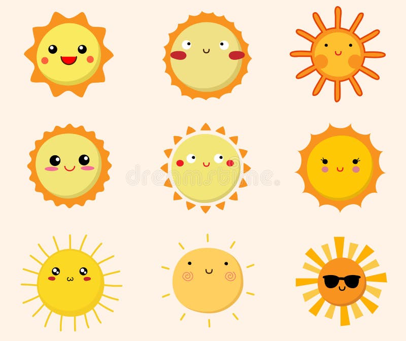 Grupo De ícones Bonitos Do Sol Ilustração do Vetor - Ilustração de ...