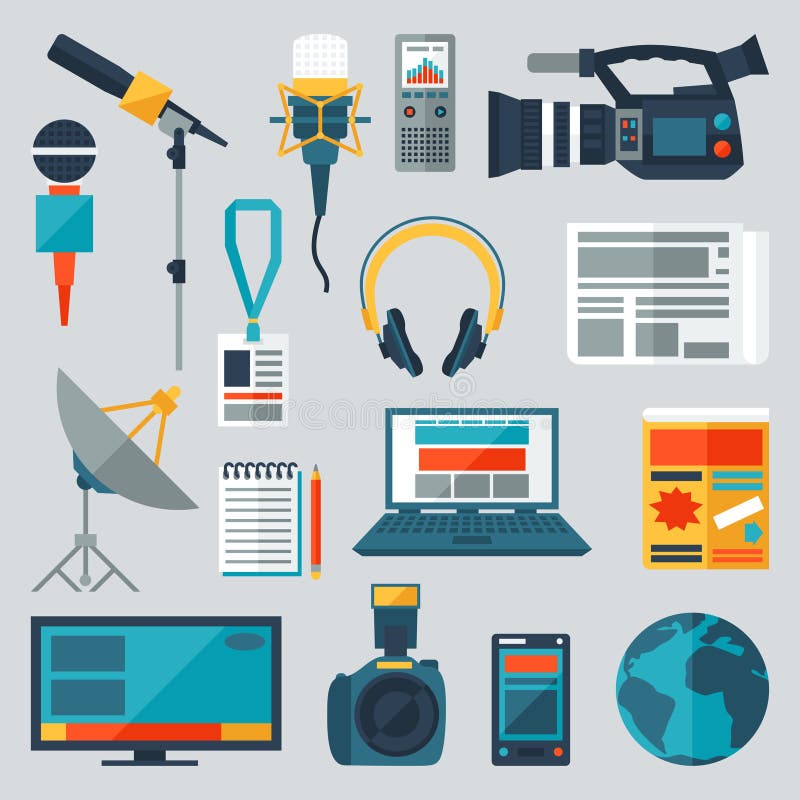 Grupo De ícones Do Jornalismo Ilustração do Vetor - Ilustração de liso ...