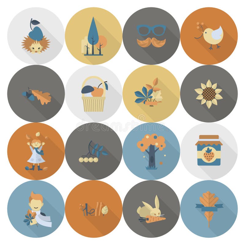 Grupo de Autumn Icons liso ilustração do vetor. Ilustração de simples ...