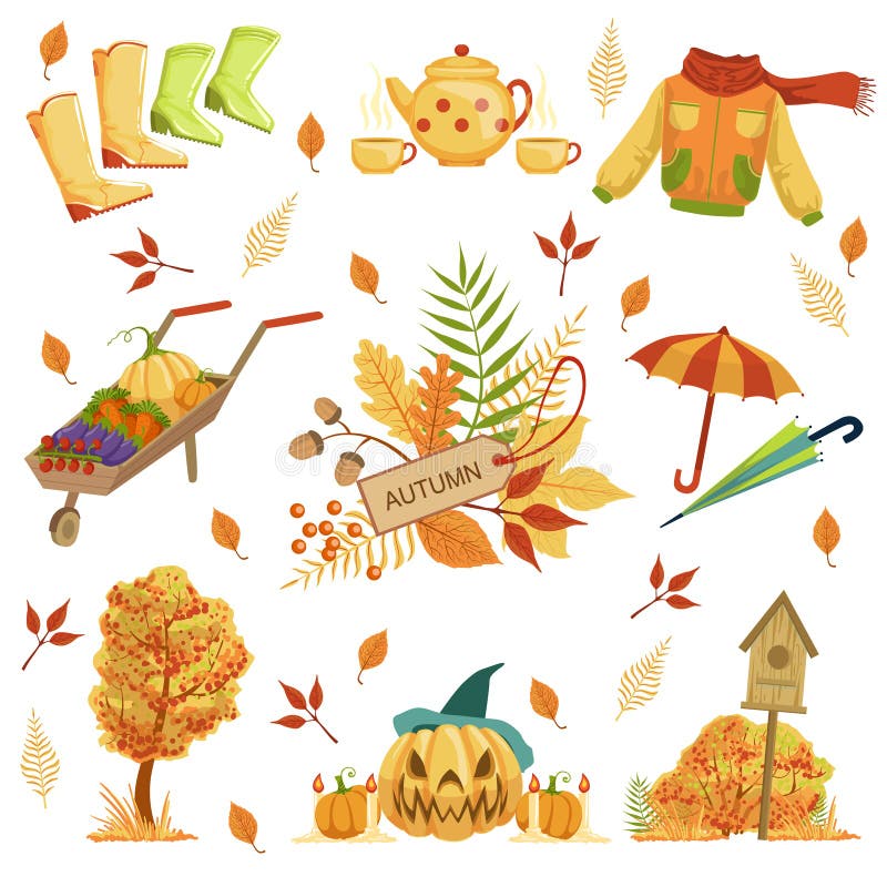 Grupo De Autumn Related Objects Ilustração do Vetor - Ilustração de ...