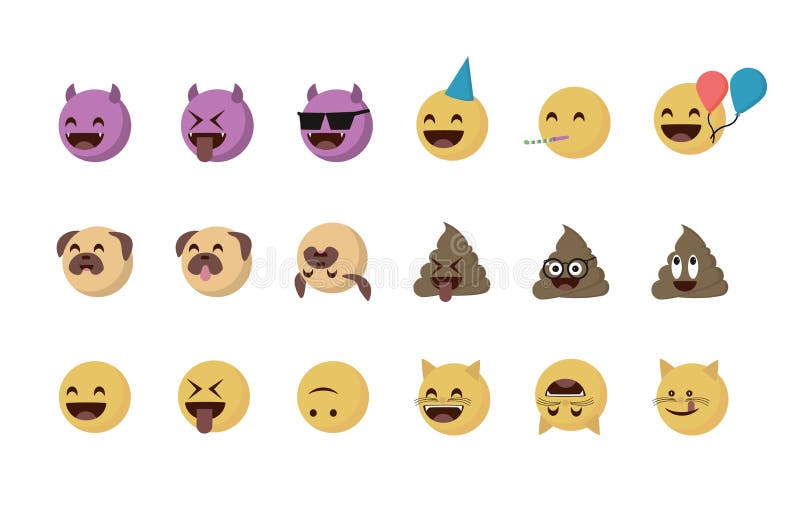 Grupo De Emoticon Engraçado Ilustração do Vetor - Ilustração de ...