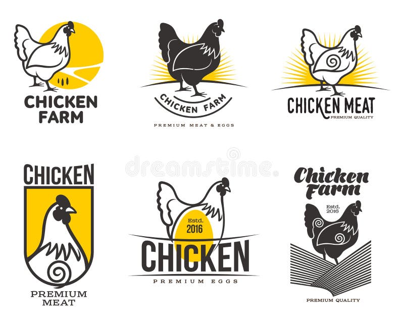 Grupo De Logotipos Com Galinha Ilustração do Vetor - Ilustração de ...