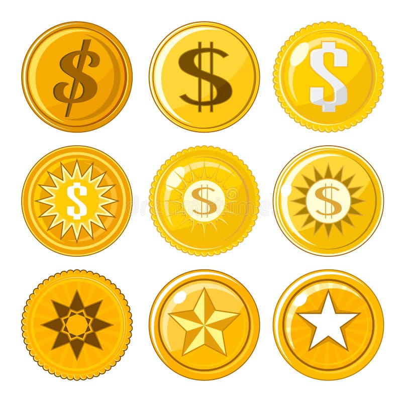 Grupo De Nove Moedas Ou Símbolos Ilustração do Vetor - Ilustração de ...