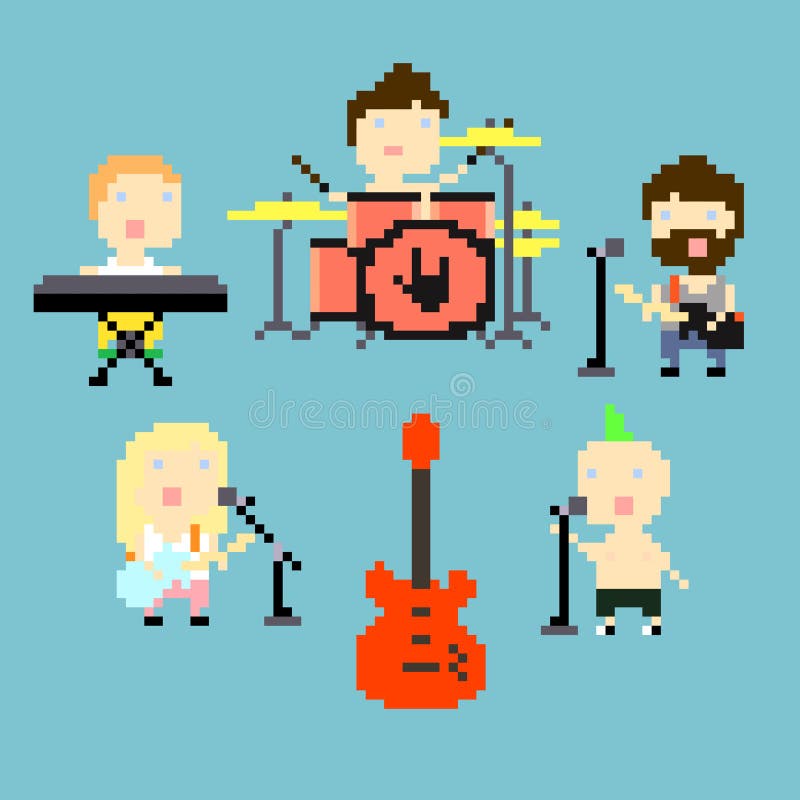 Grupo de rock do pixel ilustração do vetor. Ilustração de arte - 26047302