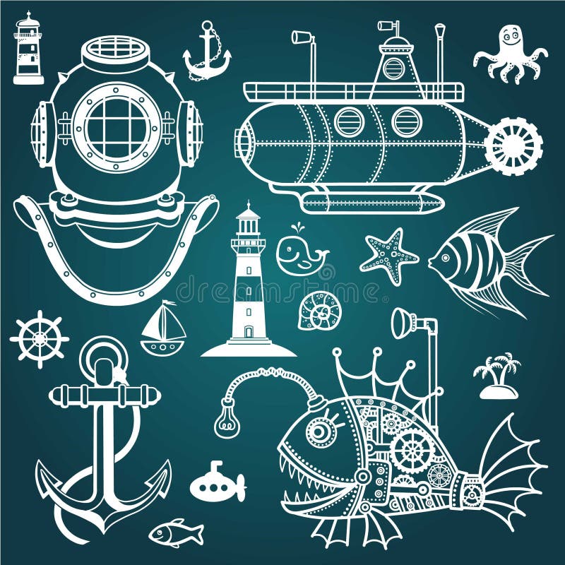 Grupo de símbolos do mar ilustração do vetor. Ilustração de grupo ...