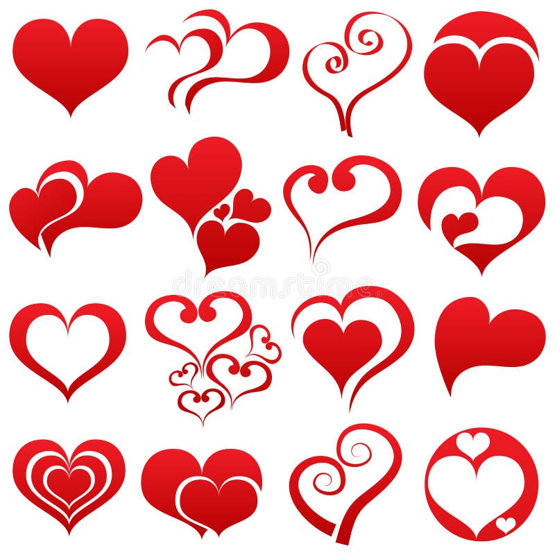Conjunto De Símbolos De Coração Vermelho ícone De Amor Desenhado à Mão