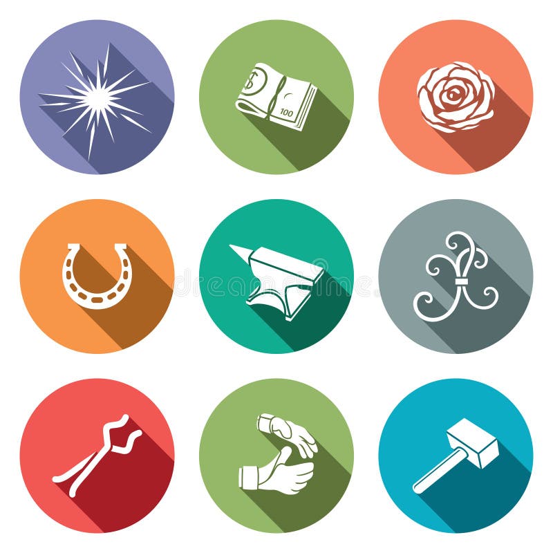 Grupo do ícone da forja ilustração stock. Ilustração de derretimento ...