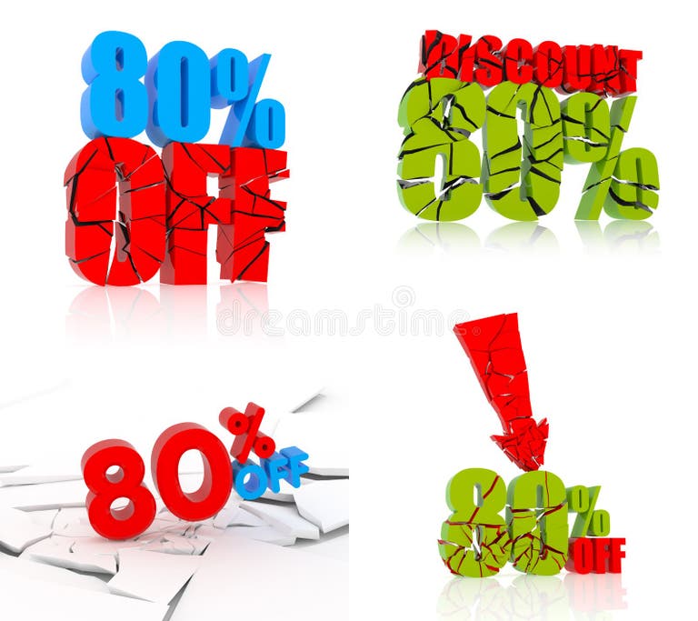 Grupo Do ícone Do Disconto De 80% Ilustração Stock - Ilustração de ...