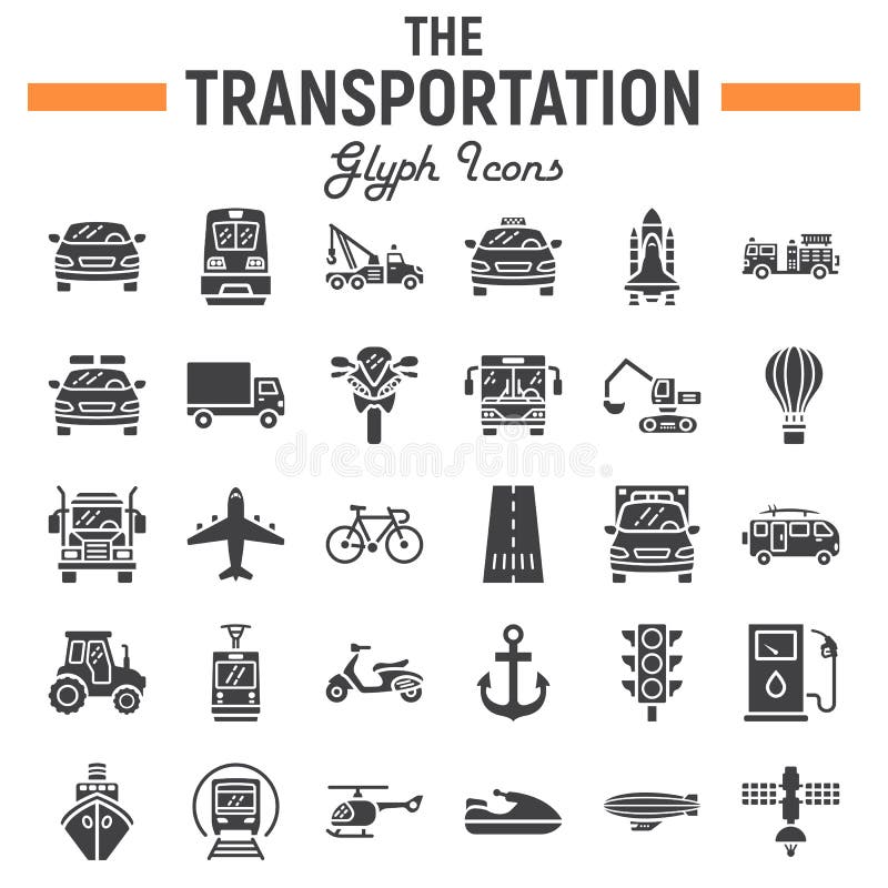 Grupo Do ícone Do Glyph Do Transporte, Símbolos Do Transporte ...