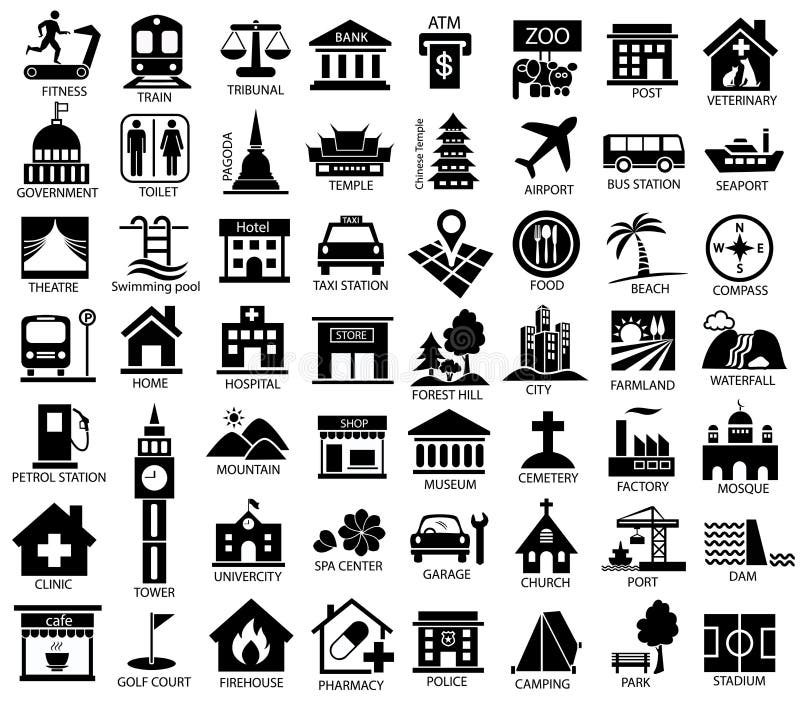 Grupo Do ícone Do Símbolo Do Mapa Ilustração do Vetor - Ilustração de ...