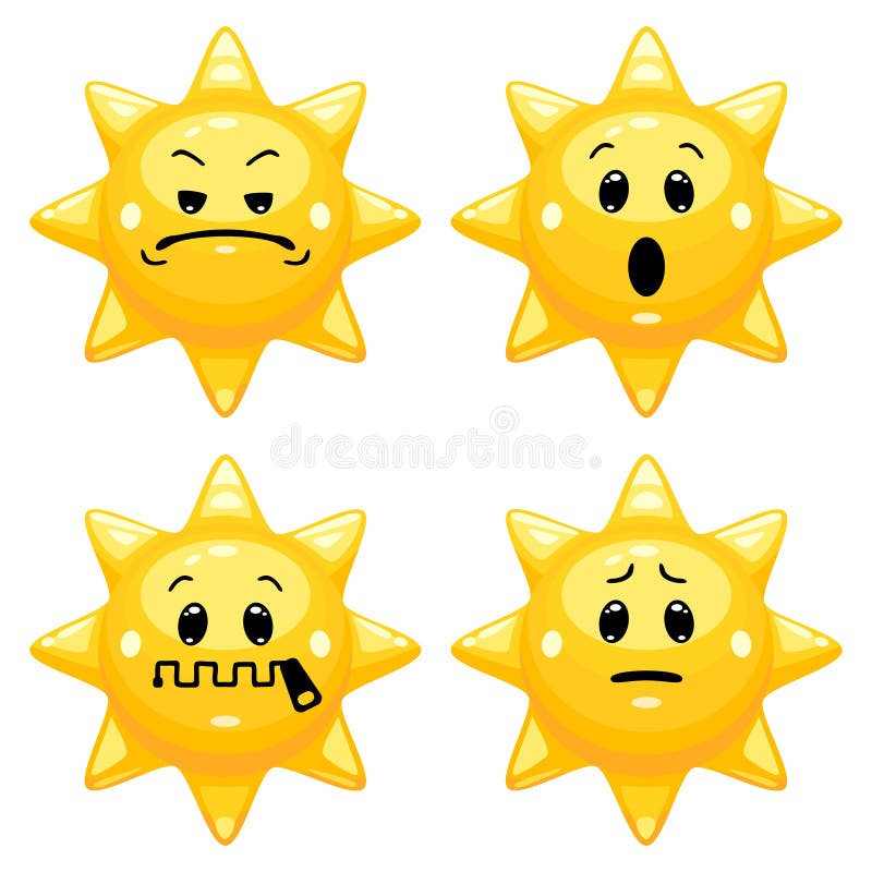 Grupo Do Vetor De Emoticons Do Sol Ilustração do Vetor - Ilustração de ...