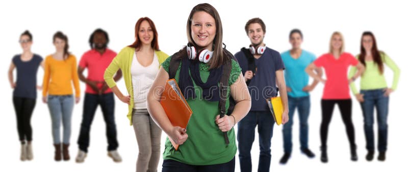 Grupp Av Studenter Som Ler Isolerat Lyckligt Folk Fotografering för ...