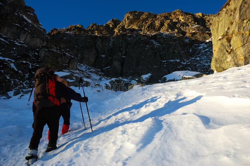 Gruppe Bergsteiger stockbild. Bild von früh, schnee, alpen - 1803785