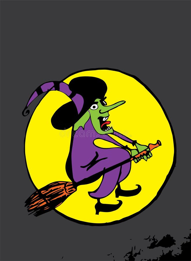 Hexe Fliegt Mit Einem Besen Und Einem Eber. Alter Mythischer Magischer ...