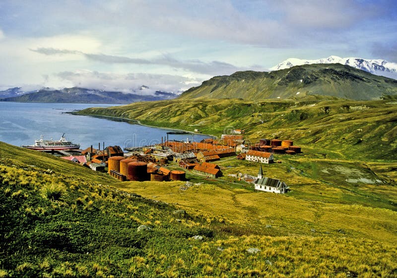 Grytviken, South Georgia stock image. Image of hills - 13618929
