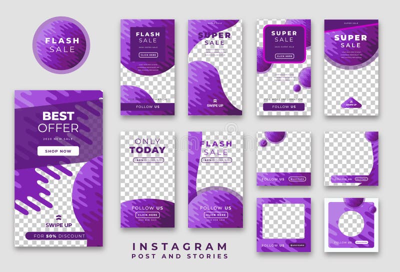 Instagram Stories and Feed Post Bundle Kit Template Modern Purple ...