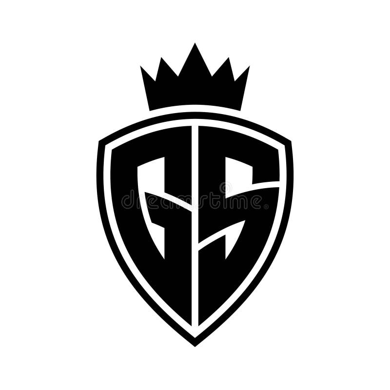 GS Letter Monogram Shield and Crown Outline Shape with Black and White ...