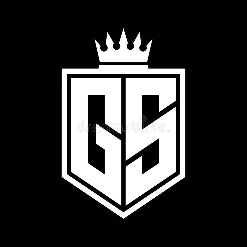 GS Logo Monogram Bold Shield Geometric Shape with Crown Outline Black ...